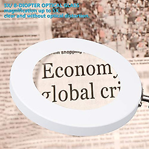 5X Magnifying Glass with Light and Stand, KIRKAS 2-in-1 Real Glass Lens Magnifying Desk Lamp with Clamp, 3 Color Modes, Stepless Dimmable Magnifier Light for Close Work Repair Reading Crafts- White