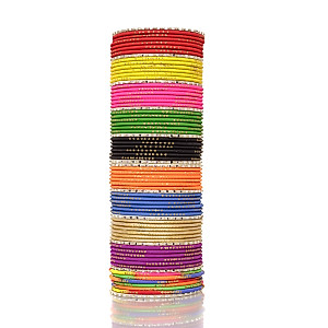 SANARA Indian Bollywood Style Fashion Bangles Set of 72 pcs Multi Color Plain Churi Bangles for Women & Girl's Wedding Wear Bangles Bracelet Jewelry (Big, 2.8)