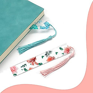 Bookmarks for Women Flower Bookmark Cute Floral Bookmarks Transparent Acrylic Bookmarks with Tassels for Women Teacher Kids Book Lovers (Style 4)
