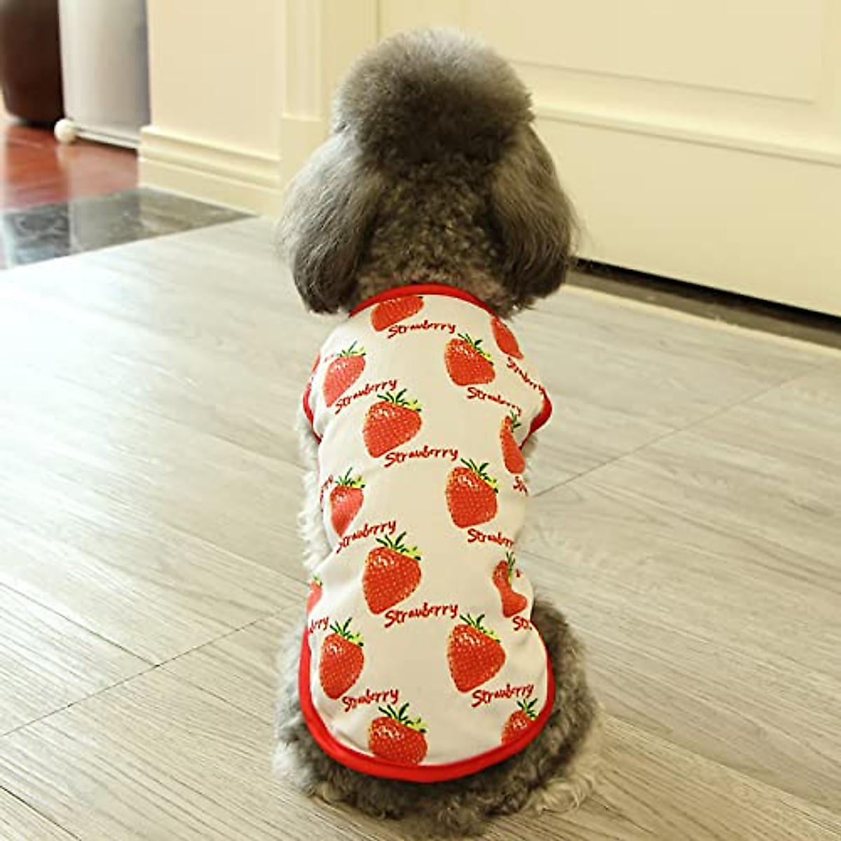Girl Puppy Shoes Dog Shirt Strawberry Print Puppy Cat T Shirts Tops Soft Breathable Sleeveless Vest Outfits Spring Summer Cotton Tee Shirts Pet Clothes Dog Dress Christmas Tutu