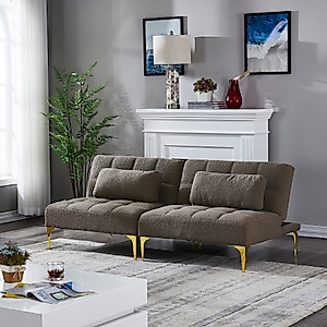 Anwickhomk Folding Sofa Bed,Convertible Couch,Modern Armless Futon Sofa,Loveseats Chairs with Removable Pillow and Adjustable Backrest,Soft Fabric Sofa for Bedroom, Living Room (Taupe)