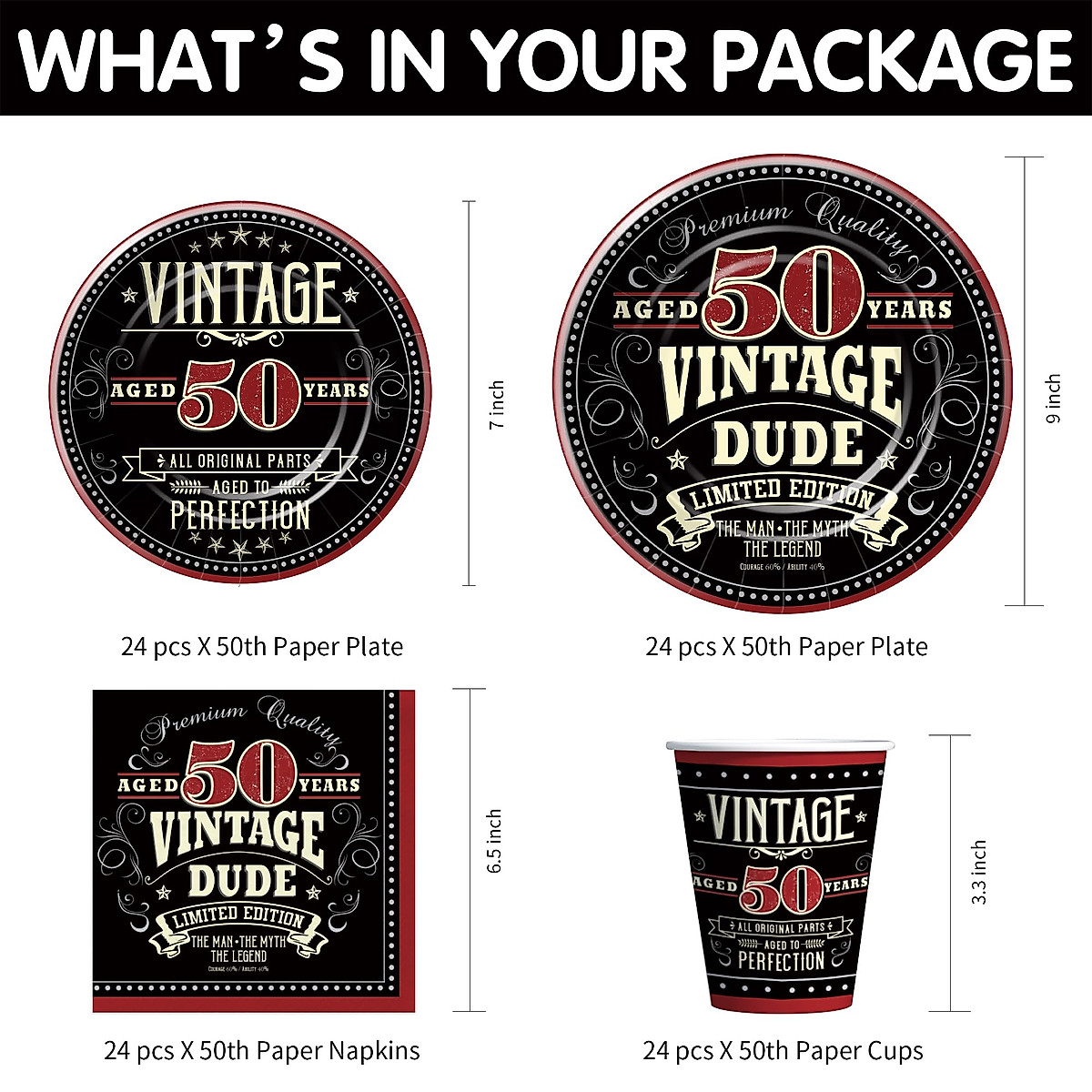 HIPVVILD Vintage 50th Birthday Decorations For Men Tableware - 1974 50th Birthday Plates And Napkins Party Supplies, Plate, Cup, Napkin, 50 Year Old Birthday Table Decorations Dinnerware | Serve 24