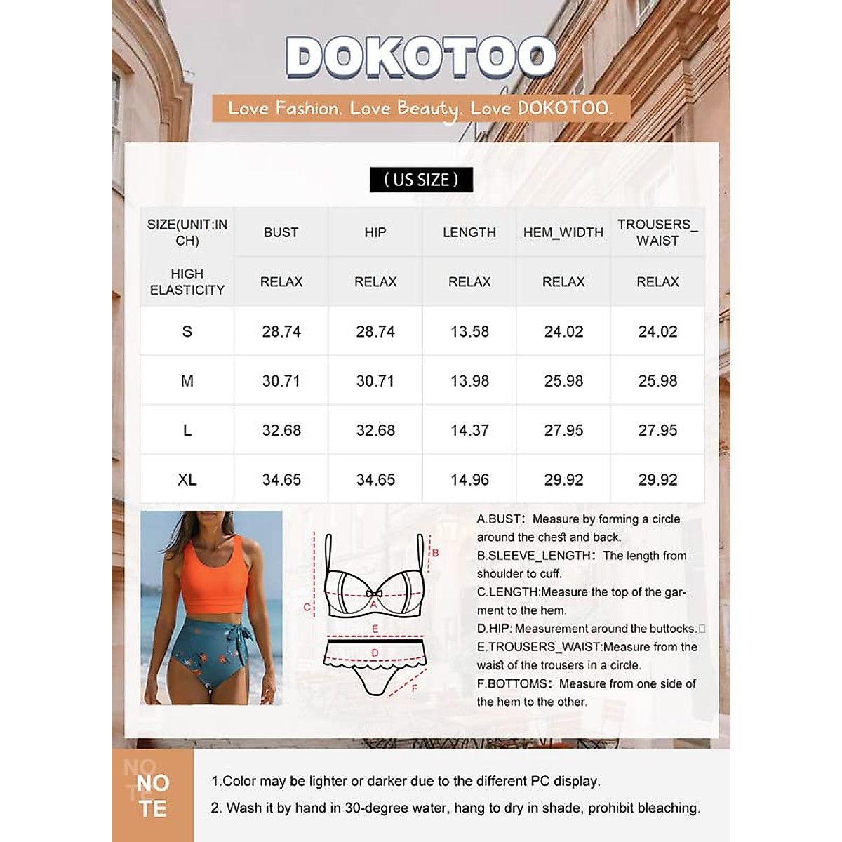 Dokotoo High Waisted Bikini Sets for Women 2024 Beach Scoop Neck Sleeveless Racerback Striped Print Trendy Swimsuit Sexy High Cut Tummy Control Bathing Suit Orange Large