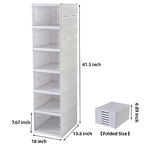 ZLLZUU Shoe Storage Box, No-Assembly 6 Tiers Foldable Shoe Organizer with Clear Door, Space-saving Shoe Rack，Sturdy Clear Plastic Stackable Sneaker Container