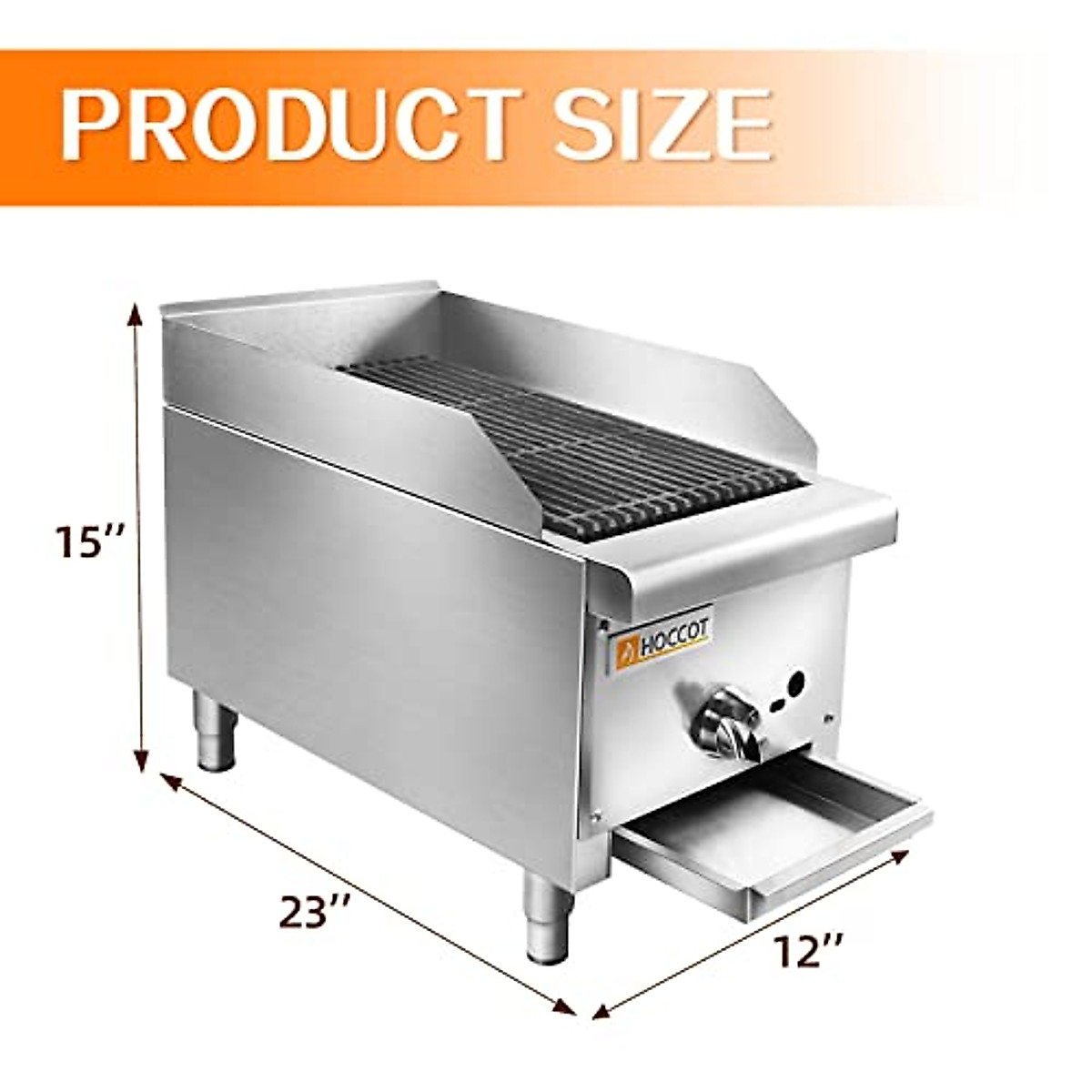 HOCCOT 12" Commercial Countertop Gas Charbroilers, Heavy Duty Natural/Propane Gas Broiler Grill Single Burner 28,000 BTU for Restaurant Cooking Equipment BBQ