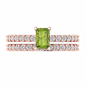 Clara Pucci 1.38ct Emerald Round Cut Pave Solitaire W/Accent Genuine Green Peridot Statement Bridal Ring Band Set 14k Rose Gold 10