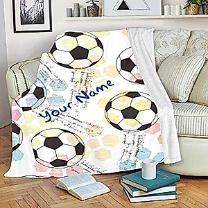 CUXWEOT Custom Blanket with Name Text,Personalized Colorful Soccer Check Super Soft Fleece Throw Blanket for Couch Sofa Bed (50 X 60 inches)