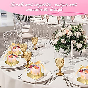 50 Pcs Clear Cupcake Boxes Individual 3.5 Inch Plastic Cupcake Containers Single Cupcake Boxes with Inserts and Ribbon Individual Cupcake Holders Cupcake Storage for Cake Dessert Carrier(Gold, Gold)