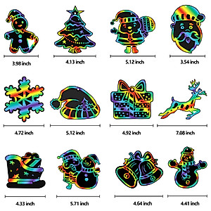 Max Fun Christmas Crafts Scratch Art for Kids, 96PCS Ornaments Rainbow Magic Color Scratch Off Cards Paper Hanging Art Craft Supplies Educational Toys Kit for Kid Party Favor