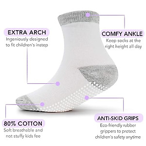 CozyWay Toddler Socks With Grippers Non Slip Crew Grip Socks for Girls and Boys Soft Comfy Cotton - 1T-3T Unisex Multi Color - 12 Pack