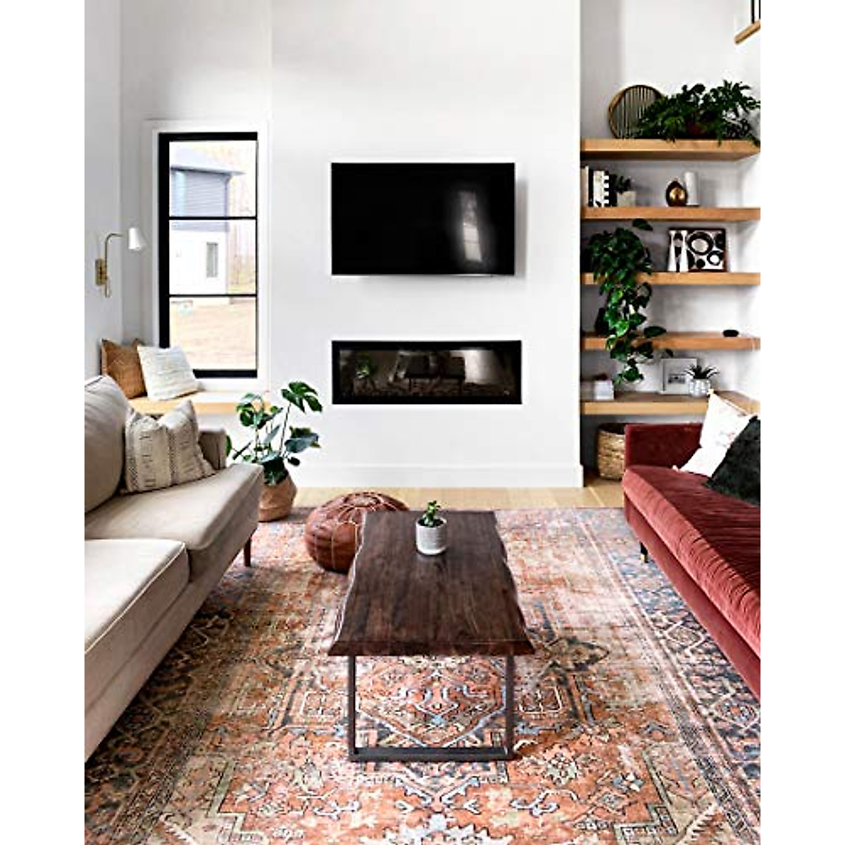 Loloi II Loren Collection LQ-15 Terracotta / Sky, Traditional 7'-6" x 9'-6" Area Rug & Loren Collection LQ-15 Terracotta / Sky, Traditional 5'-0" x 7'-6" Area Rug