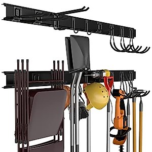 INCLY Garage Tool Storage Rack, 12 PCS Garden Yard Tool Organizer Wall Mount, 72 Inch Adjustable Heavy Duty Steel Garage Organization System with 3 Racks & 9 Wall Hooks