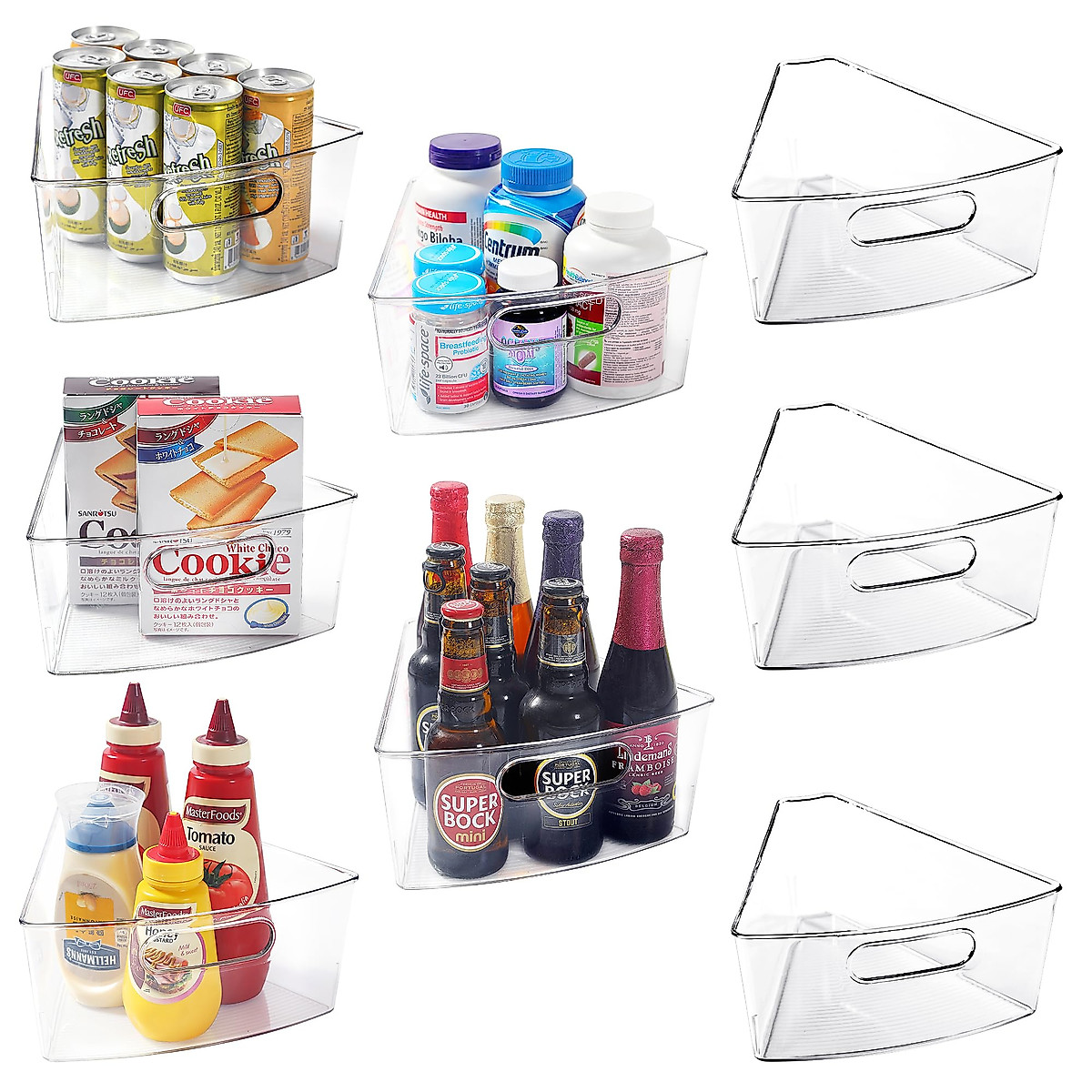 Leeden Lazy Susan Organizer for 26" Diameter Corner Lazy Susan, Plastic Kitchen Cabinet Storage Bins with Handle, 8 Packs, 1/8 Wedge - Food Safe, BPA Free