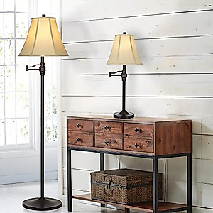Catalina Lighting Transitional 2-Way Metal Adjustable Swing Arm Desk Table Lamp with Linen Shade, 28", Bronze