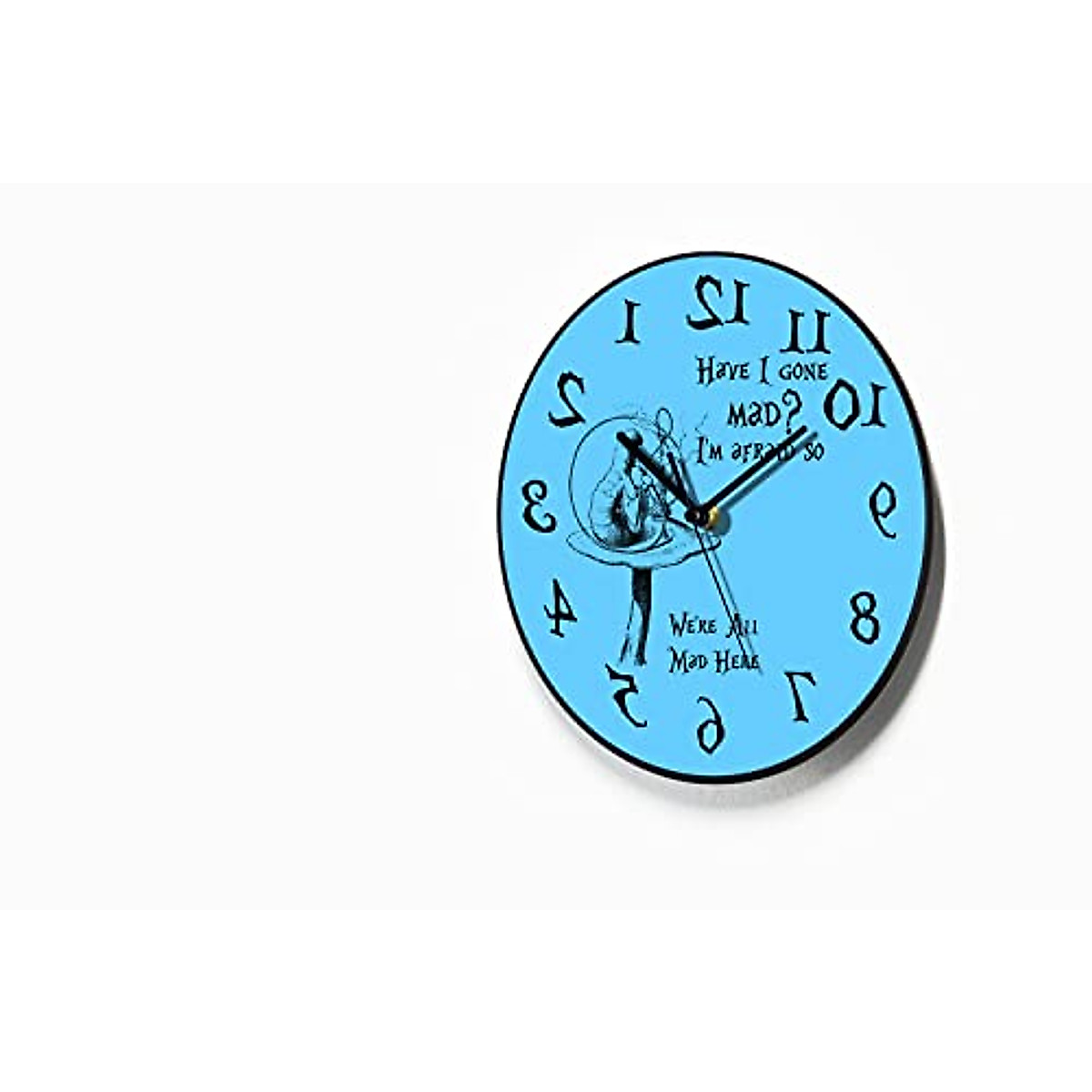 Reverse Wall Clock - Alice Hookah Smoking Caterpillar - Round Funny Clock - Backwards running Time - Counterclockwise Wall Clock - Optional RGB LED 5V Backlit