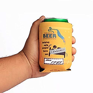 Amazing Drinkers - 10 pack funny quotes & cartoons Extra Thick yellow Neoprene Beer & beverage 12 OZ Can Sleeve Covers - Fully stitched, Trendy & Awesome for Gift or Hosting Item # 10C-YFC