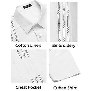 COOFANDY Men Linen Beach Shirt Casual Button Down Dress Shirt Summer Hawaiian Shirts White