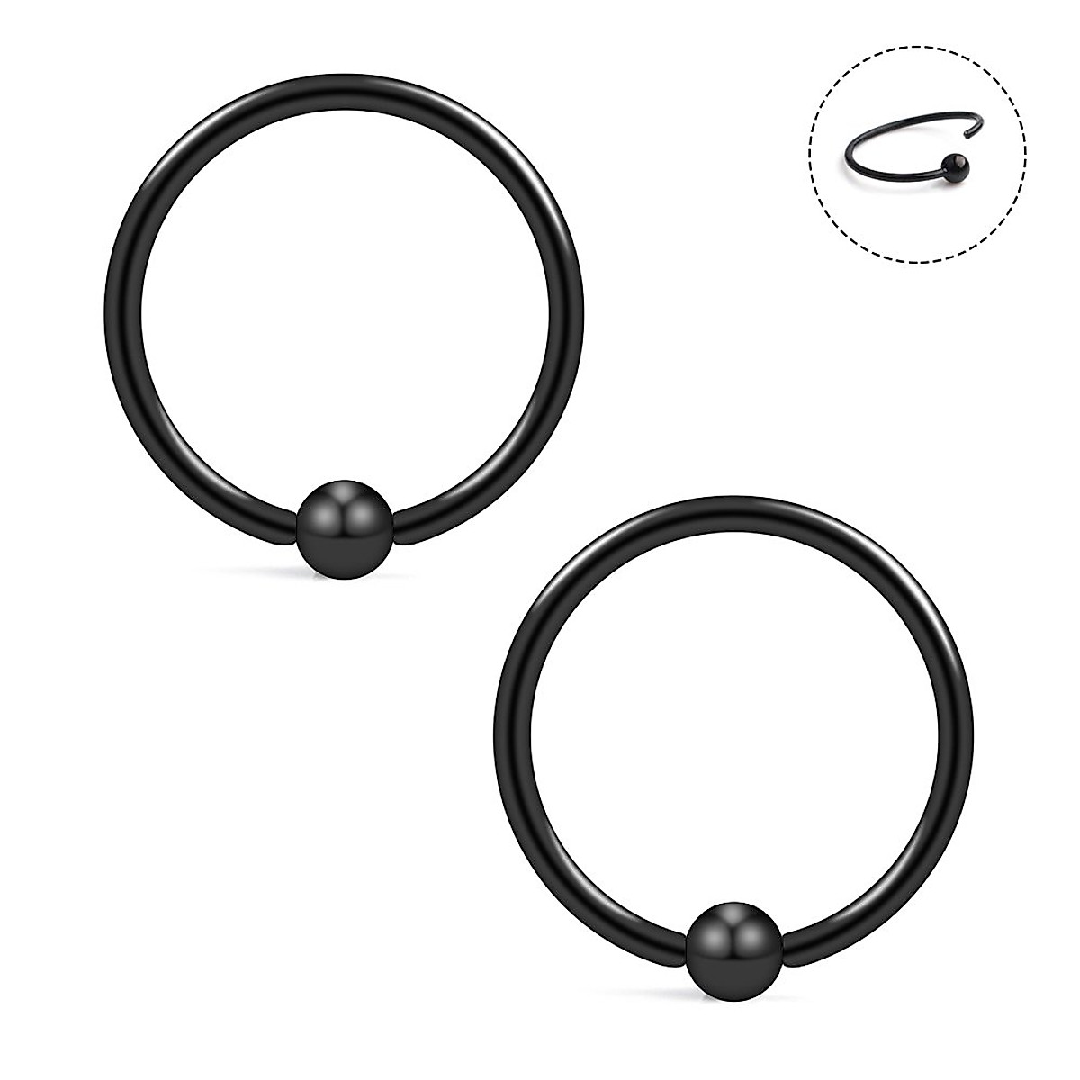 Ruifan 20G 8mm Nose Hoop Lip Eyebrow Tongue Helix Tragus Cartilage Septum Piercing Ring 8PCS - Mix Color