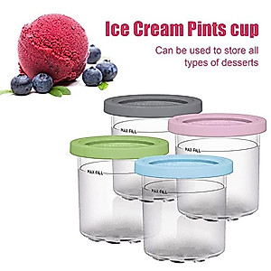 Containers Replacement for Ninja Creami Pints and Lids - 4 Pack, 16oz Cups Compatible with NC301 NC300 NC299AMZ Series Ice Cream Maker - Dishwasher Safe, Leak Proof Lids Pink/Mint/Grey/Blue