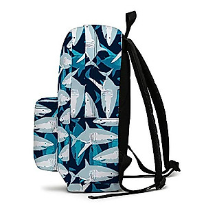 YCGRE Shark School Backpack, Lightweight Cute Kids Backpack Classic Bookbag Cool Daypack for Teen Boys Girls High School Student, 17 Inch