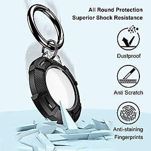 SNOAONS Custom Airtag Holder Case with Anti-Lost Keychain, Personalized Scratch Resistant PC+TPU Airtag Protective Cover, Airtag Accessories for Keys, Backpacks,Cameras & Pet (Black)