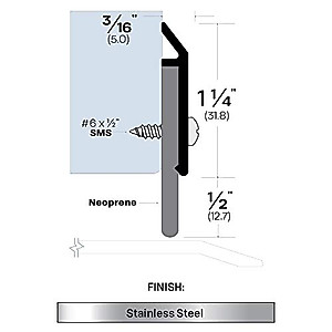793SS Stainless Steel Door Sweep with Neoprene Extrusion (48")