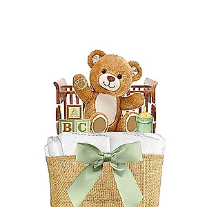 Teddy Bear Diaper Cake - Gender Neutral Baby Gift - Sage Green, 62 Count