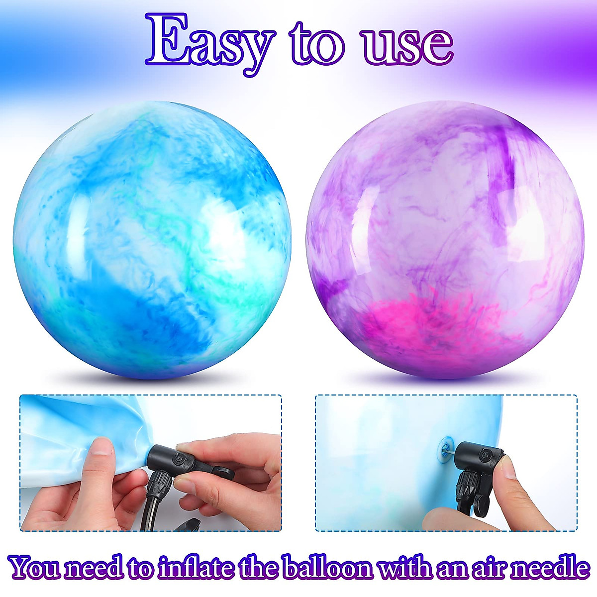 Deekin 2 Pcs 15 Inch 18 Inch Marbleized Bouncy Balls Large Hedstrom Ball Inflatable Rubber Playground Sensory Balls Bouncy Toys Balls for Outdoor School Water(15 Inches,Blue and Purple)