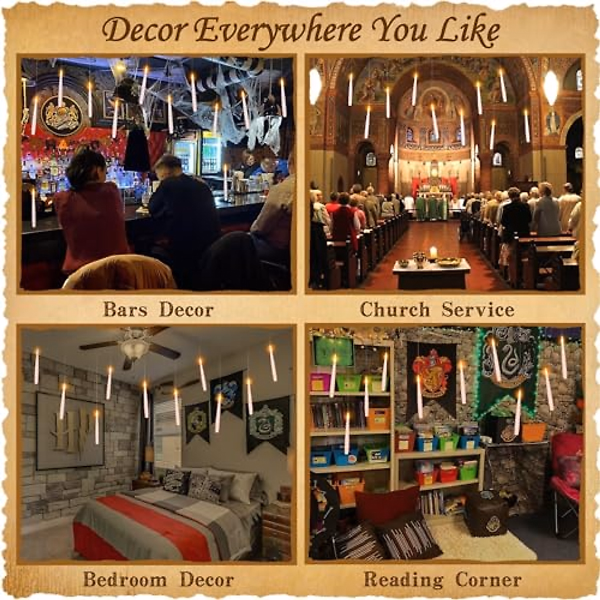 Palmatte 10 Packs Halloween Decorations Floating Candles with Wand Remote 6.1" Battery Operated Flameless Candles LED Warm Lights Christmas Gifts Home Room Decor Halloween Party Decorations Indoor