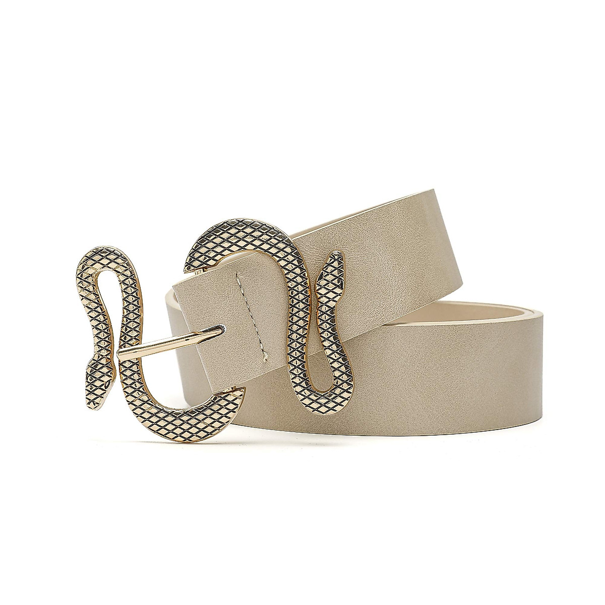 MORELESS Designer Belts for Jeans Women Leather Belt with Snake Buckle Beige X-Smal