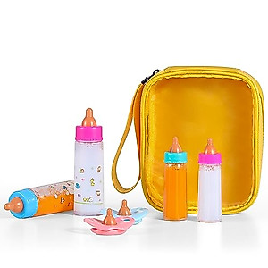 Kaydora Magic Disappearing Milk and Juice Bottles with Pacifiers for Baby Doll Accessories,6 Pieces Pretend Play Feeding Toy Set, 4 Bottles and 2 Pacifiers