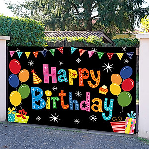 DIZHI Happy Birthday Banner Backdrop Colorful Happy Birthday Party Decorations Large Happy Birthday Yard Sign Backdrop for Baby Shower Birthday Party Indoor Outdoor Decoration Supplies 5x3ft