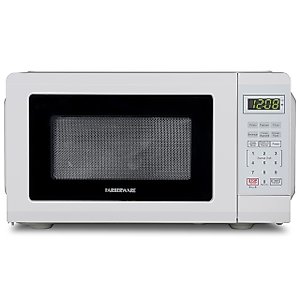 Farberware Countertop Microwave 700 Watts, 0.7 cu ft - Microwave Oven With LED Lighting and Child Lock - Perfect for Apartments and Dorms - Easy Clean Grey Interior, White