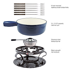 Swissmar KF-66518 Lugano 2-Quart Cast Iron Cheese Fondue Set, 9-Piece, Deep Blue