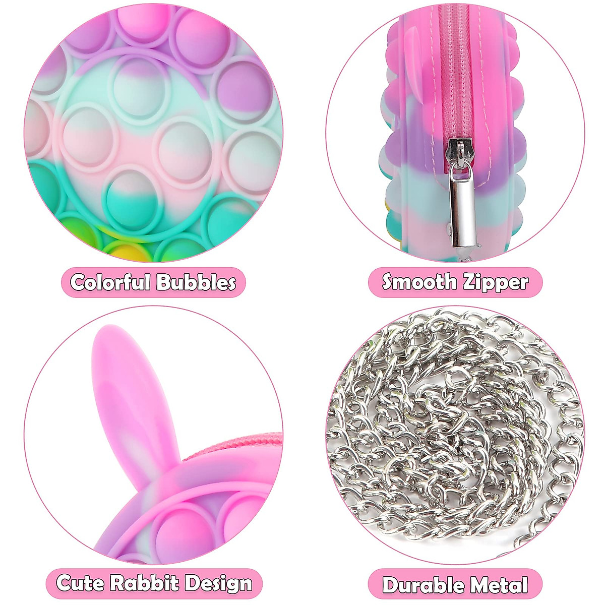 Pop It Purse Pop It Bag Kids Gifts Pop Purse Fidgets Toys Pop It Purse for Girls Pop Fidget Purse Mini Rabbit Shoulder Bag (Macaron)