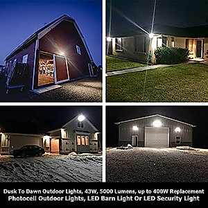 Elitexcel Dusk to Dawn Outdoor Lighting, 43W LED Barn Lights Outdoor, 5000LM 400W Replace Yard Lights, 5000K Daylight Security Area Street Light, 120V Waterproof Garage Parking Lot Flood Light