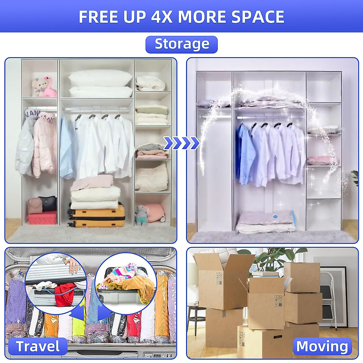 10 Pack Vacuum Storage Bags, Space Saver Bags with Hand Pump, Vacuum Seal Bags for Clothing, organization and storage Comforters, Pillows, Towel, Blanket Storage, Bedding,moving supplies.