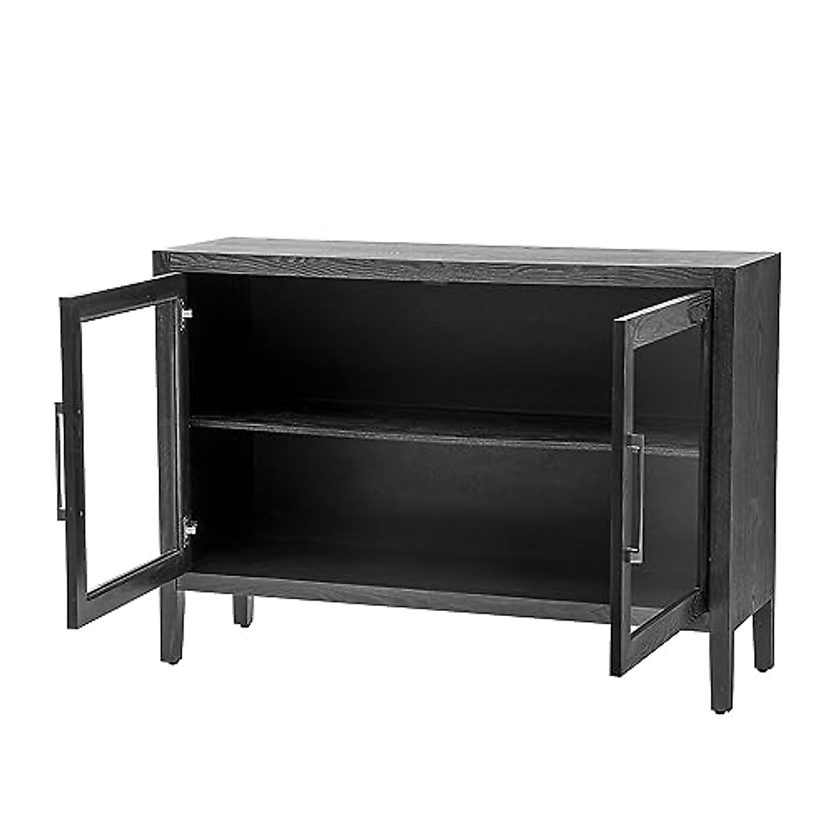 Hlcodca Wood Storage Cabinet with Two Tempered Glass Doors,Four Legs and Adjustable Shelf,Suitable for Living Room, Study and Entrance (Black-001)