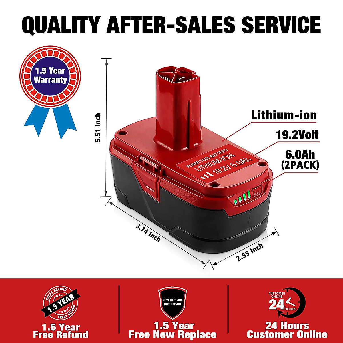DSANKE 2Pack 19.2V 6000mAh Lithium Extended Capacity Replace for Craftsman 19.2 Volt C3 Battery DieHard C3 315.115410 315.11485 130279005 1323903 120235021 11375 11376 Cordless Drills