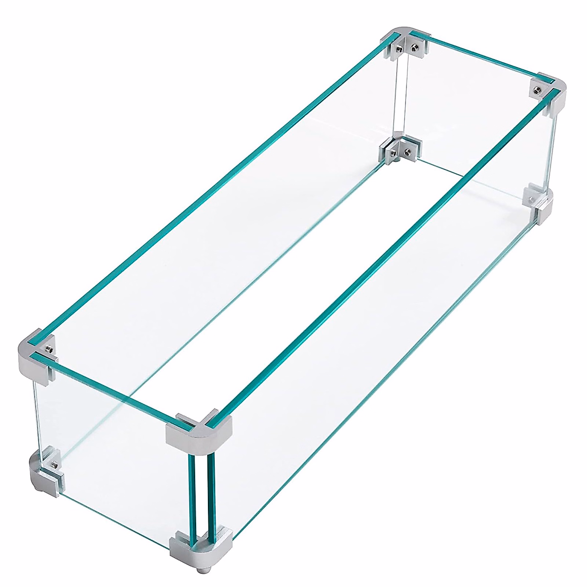 DONSIQIZZ Fire Pit Glass Wind Guard Rectangular 23.5" x 7.5" x 6.5", Glass Table Top Firepit Clear Tempered Glass Flame Guard, Rectangle Tabletop Fire Pit Glass Shield for Propane, Gas, Outdoor