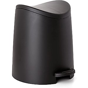 Superio Mini Plastic Bathroom Trash Can with Lid 3 Liter Black Modern Curved Step On Trash Can with Foot Pedal, Mini Kitchen Waste Bin, Durable and Soft Close for Bedroom, Office, Under Desk