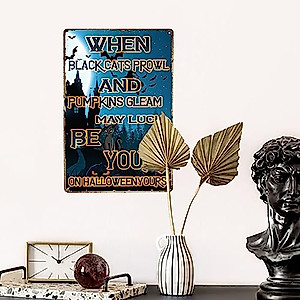 OMMIIY Decor 8''x12'' May Luck Be Yours On Halloween Cat Witch Pumpkin Tin Sign Retro Style Miller Beer Bar Den Halloween Painting Metal