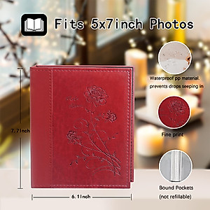 Artmag Photo Album 5x7 Clear Pages Pockets Leather Cover Slip Slide in Photo Album Book Holds 50 Vertical 5x7 Photos Picture Book for Wedding Family (Red)