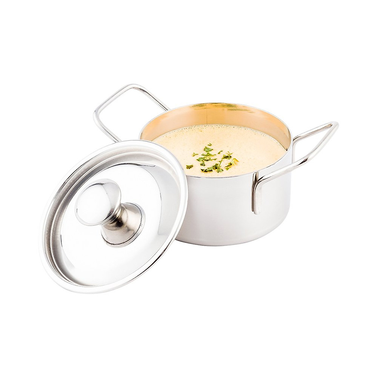 Restaurantware-9 Ounce Small Casserole Dish With Lid, 1 Break-Resistant Individual Casserole Dish - Built-In Handles, Durable, Stainless Steel Casserole Soup Pot, Cook And Serve Individual Portions,