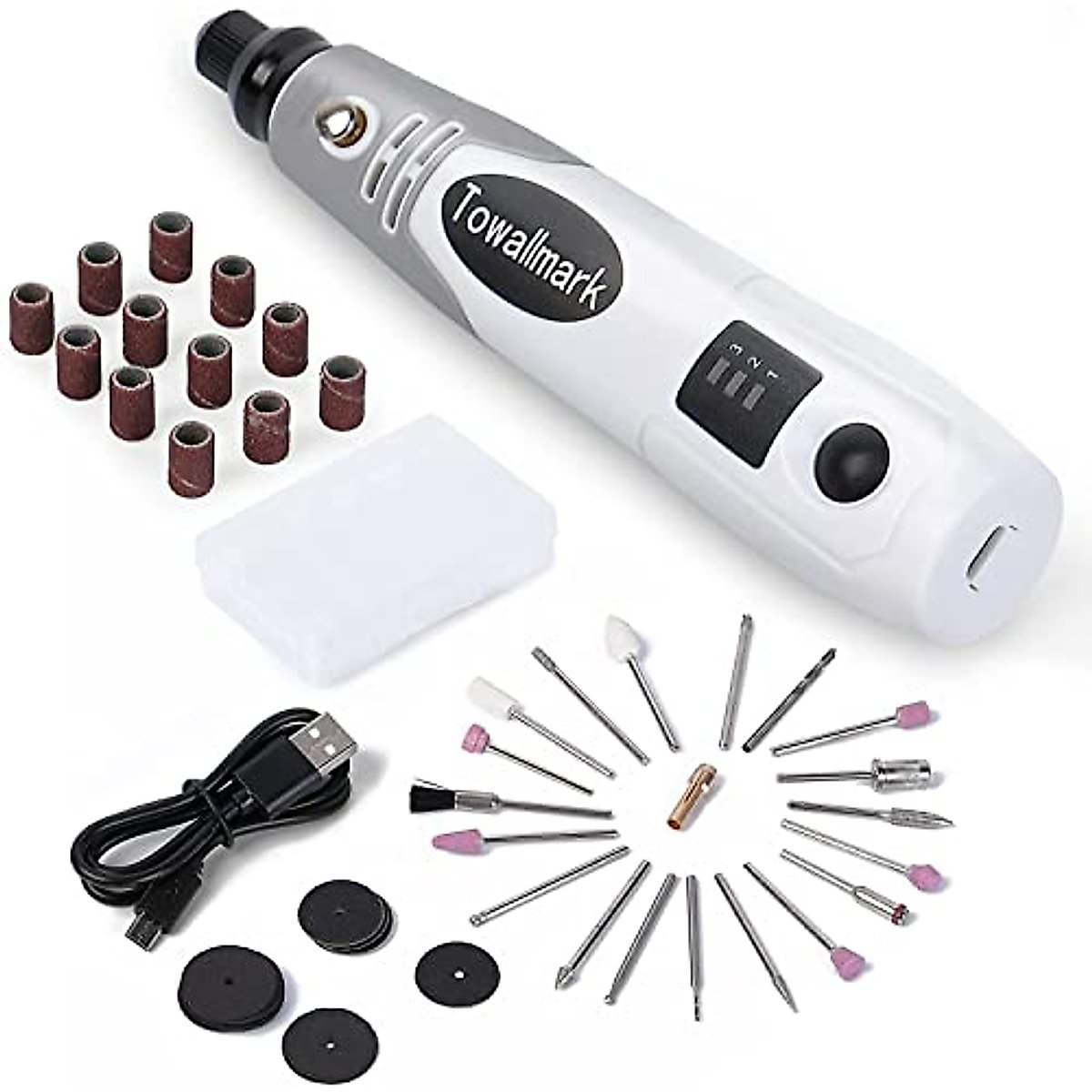 Rotary Tool Kit, Towallmark Cordless Rotary Tool 3.6V with 50 Accessories, USB Rechargeable, 3 Speed Mini Rotary Tool Multi-Purpose for Sanding, Polishing, Drilling, Engraving, DIY Small Projects