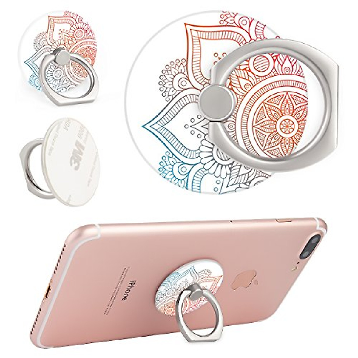 BF2JK Three Pack Cell Phone Ring Holder, 360°Rotation Finger Ring Stand Grip for Smartphones,Tablets,Pads (Mandala Flower)