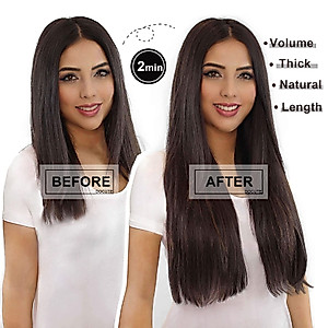 DOCUTE Natural Black Clip in Hair Extensions Black Women 4 Pieces, Full Head Long Straight Hair Extensions Clip ins Double Weft Thick Hair Extensions Hair Classic Pieces (26", Natural Black)