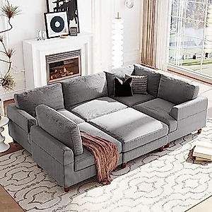 Free Combination Oversized Modular Sectional Sofa with Ottomans ,6 Seater Corduroy Upholstery L/U Shaped Reversible Corner Couch ,98" Sleeper Sofa&Couch Convertible Sofabed for Living Room Office