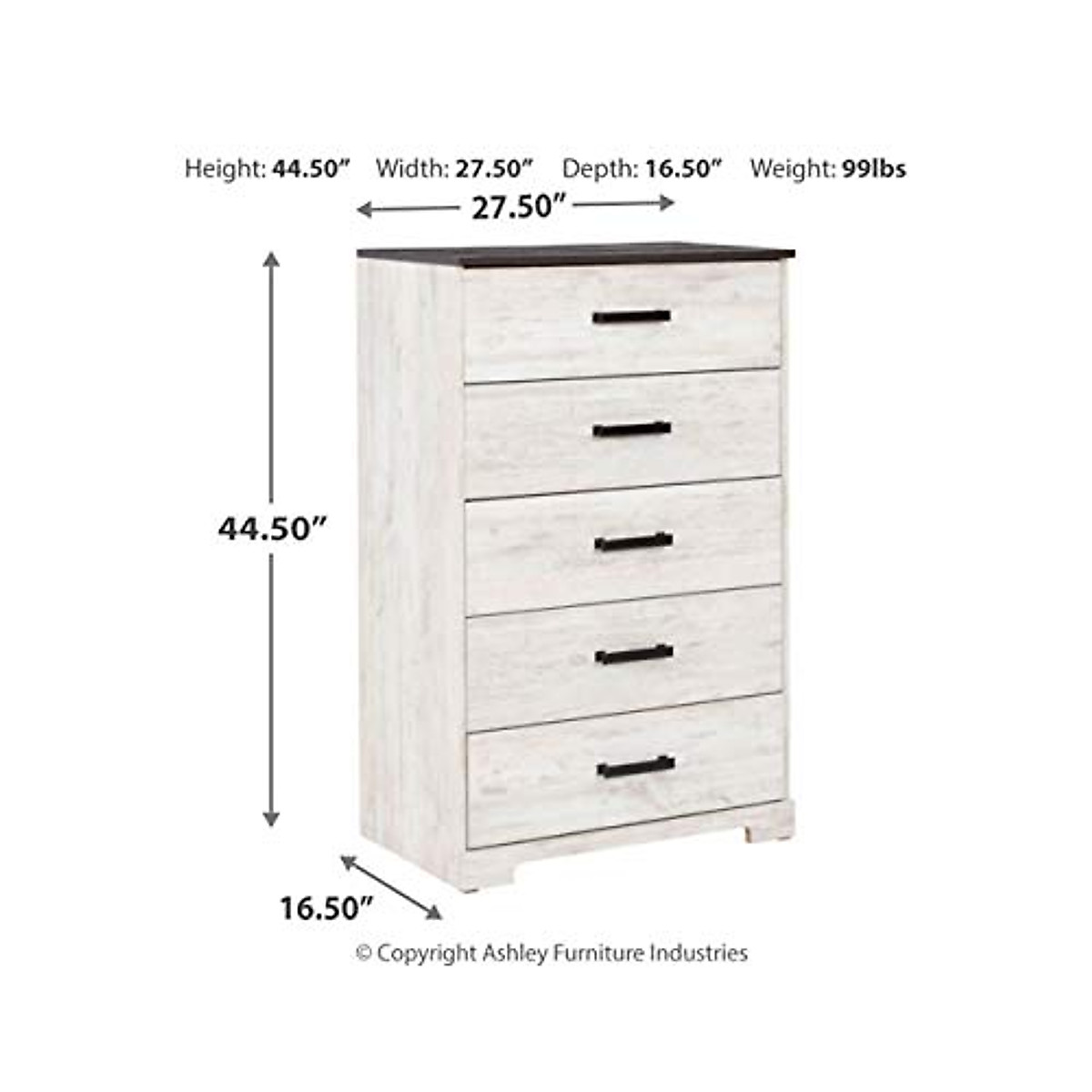 Signature Design by Ashley Shawburn Modern Farmhouse 5 Drawer Chest of Drawers, Two-Tone Whitewash