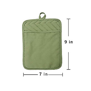 Anyi Pot Holders for Kitchen Heat Resistant, Cotton Hot Pads for Kitchen Counter Table, Green Kitchen Pot Holders with Pocket